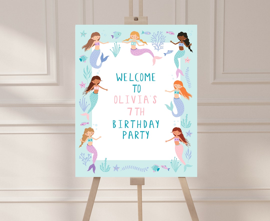 Mermaid Birthday Welcome Sign, Mermaid Welcome Board, Mermaid Birthday ...
