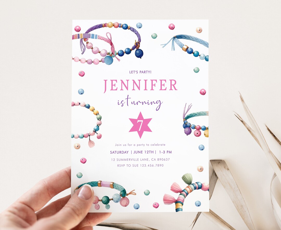 Friendship Bracelet Invitation, Jewellery Birthday Party Invite ...