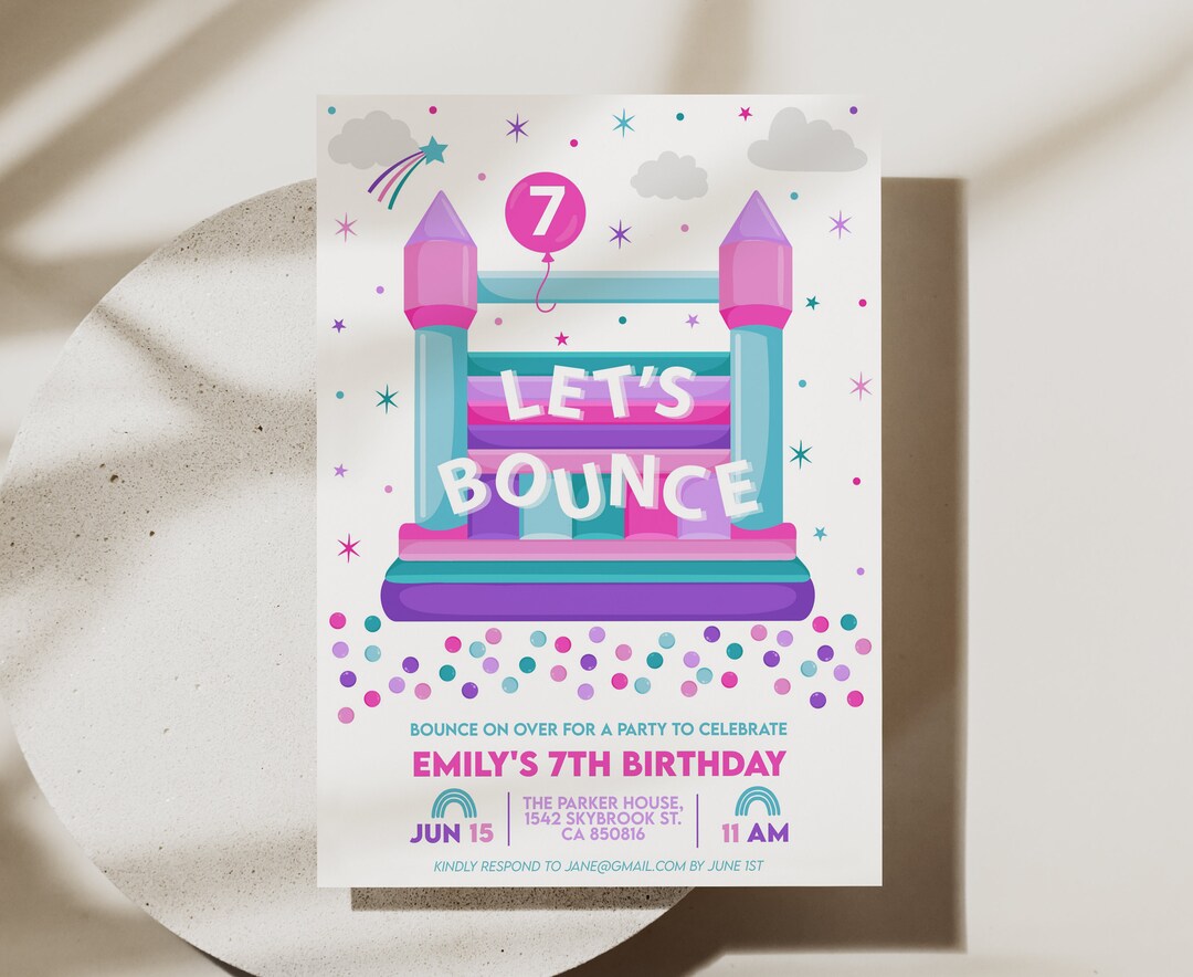 Bounce House Birthday Invitation, Bouncy Castle Party Invitation, Ball ...