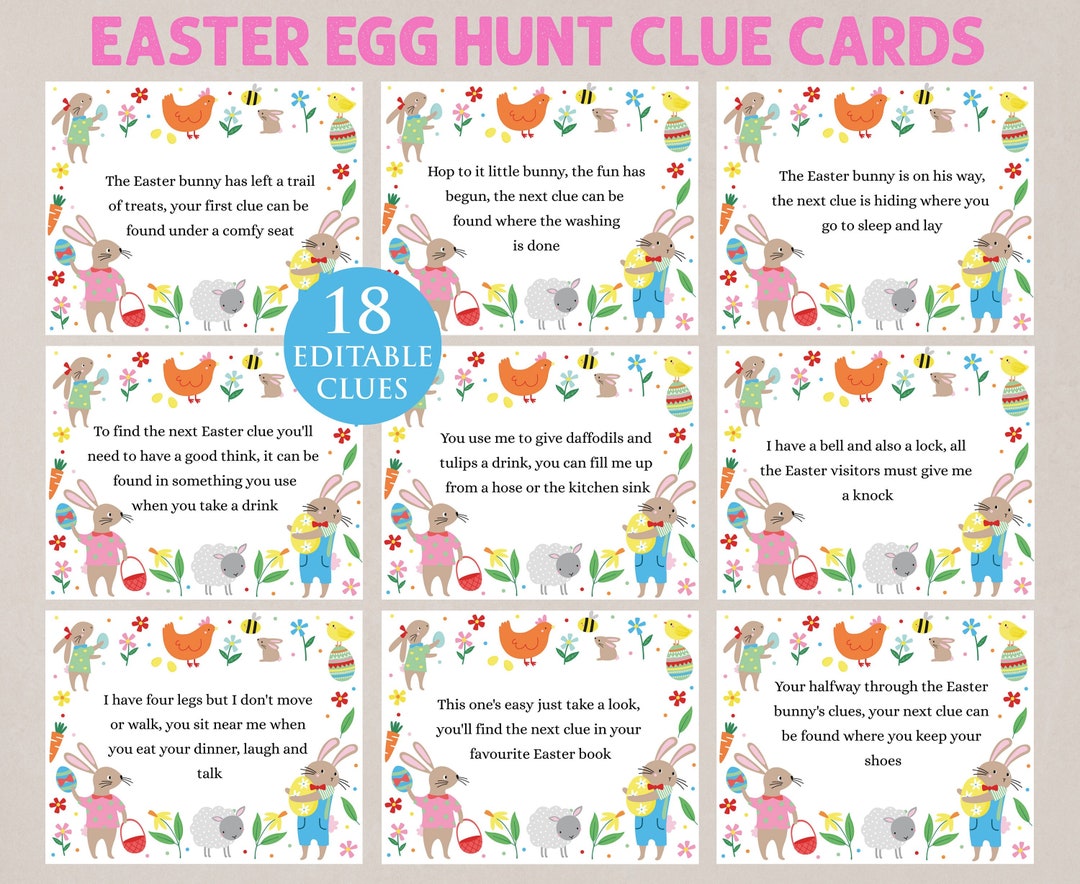 Editable Easter Egg Hunt Clue Cards, Easter Egg Hunt Clues, Easter Egg ...
