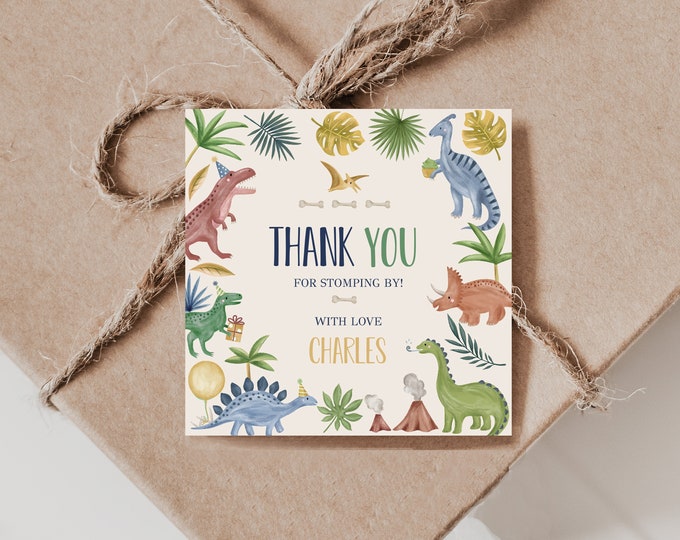 EDITABLE Dinosaur Favor Tag, Printable Dinosaur Birthday Thank You Tags ...