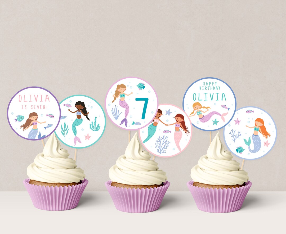 Mermaid Cupcake Topper, Mermaid Party Decor, Editable Mermaid Cupcake ...