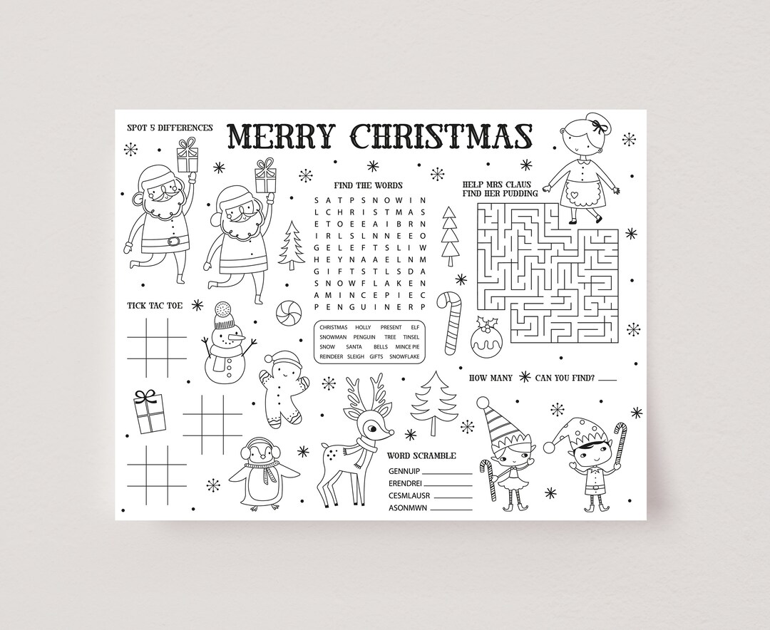 Christmas Activity Placemat, Christmas Colouring Page, Christmas ...