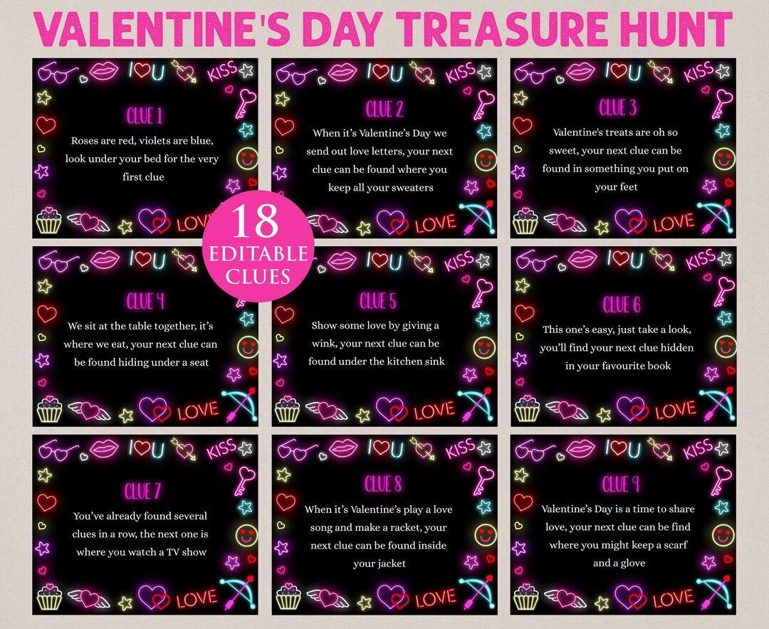 Editable Valentine's Day Scavenger Hunt, Valentine's Treasure Hunt ...