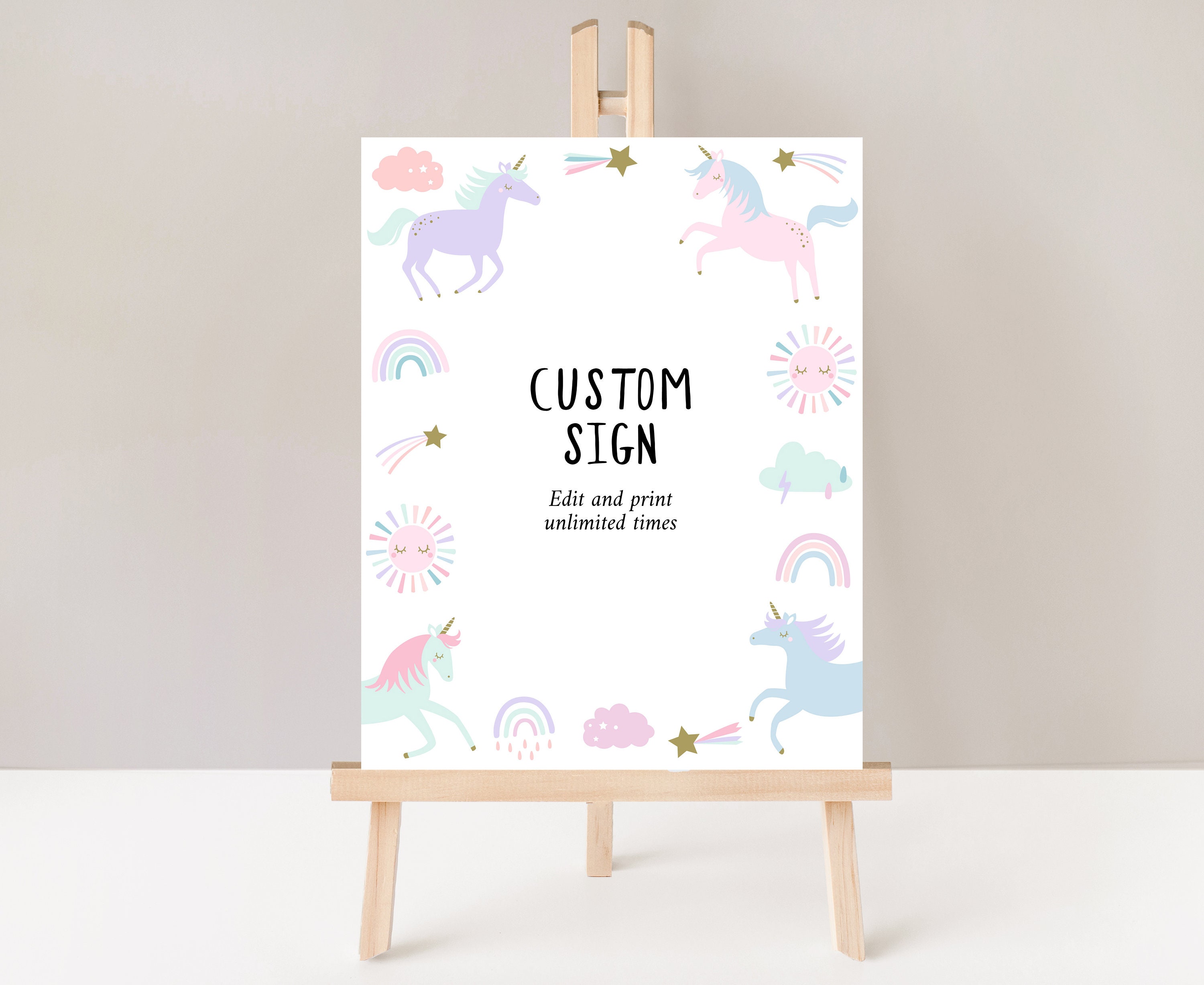 Editable Unicorn Birthday Party Sign, Custom Favor Sign (digital ...