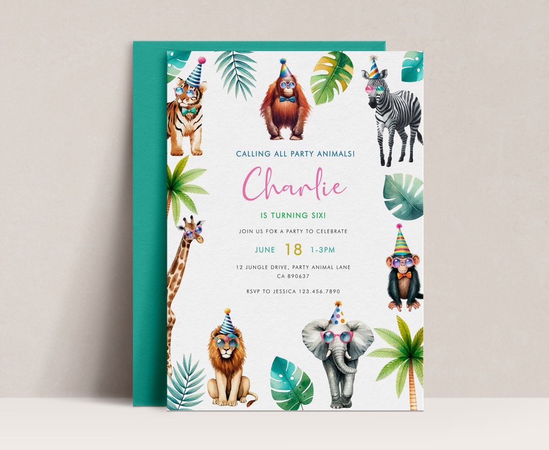 Party Animals Birthday Invitation, Jungle Party Animal Invite, Wild ...