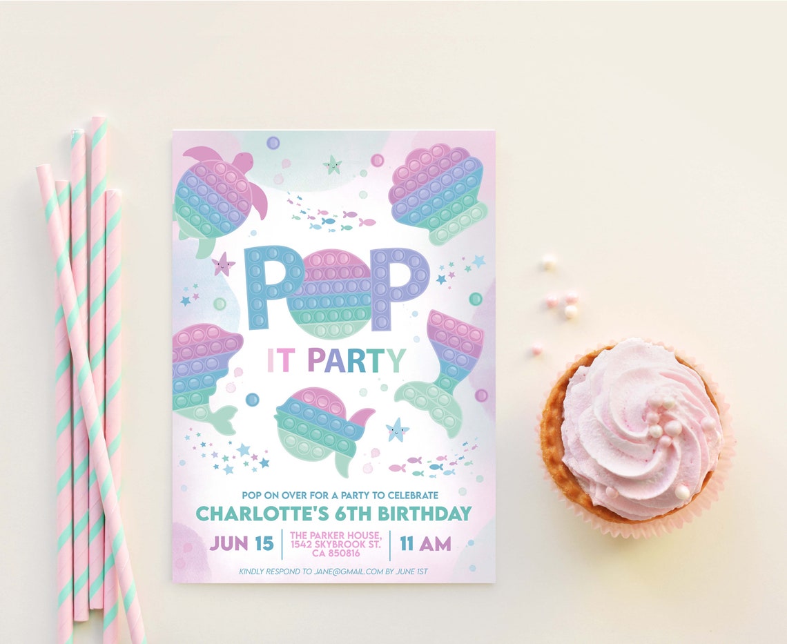 Editable Pop It Birthday Invitation Pop It Mermaid | Etsy