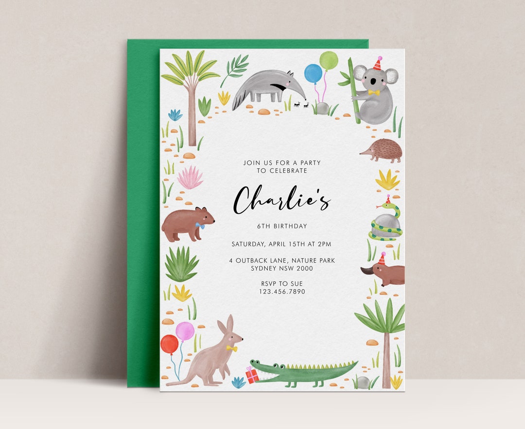 Australian Animals Birthday Invitation, Australian Outback Party ...