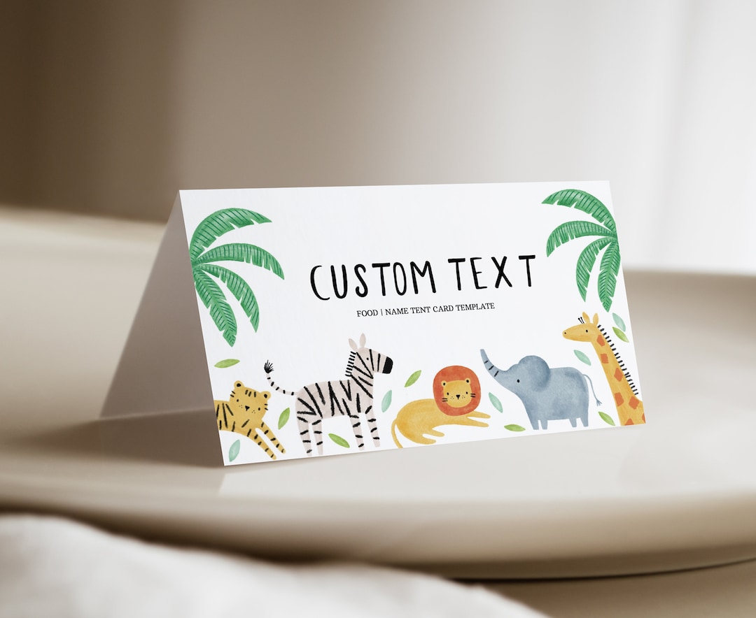 Jungle Animals Food Tent Card, Printable Jungle Place Card, Jungle Food ...