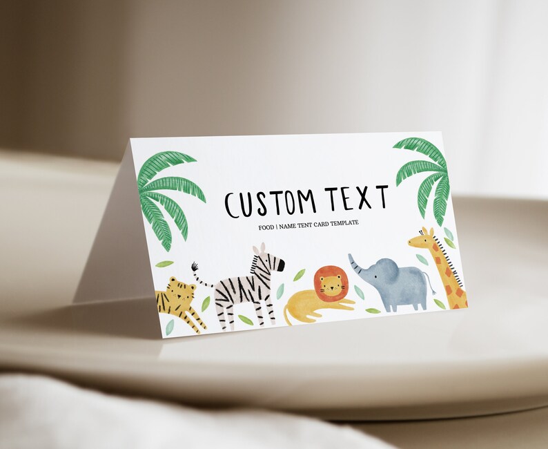 Jungle Animals Tent Cards, Editable Food Place Cards (digital Download ...