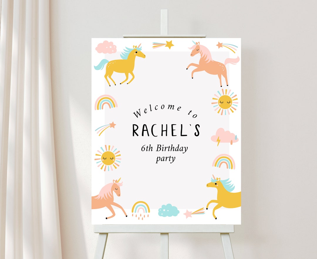 Unicorn and Rainbow Party Sign Editable Unicorn Welcome Sign Unicorn ...