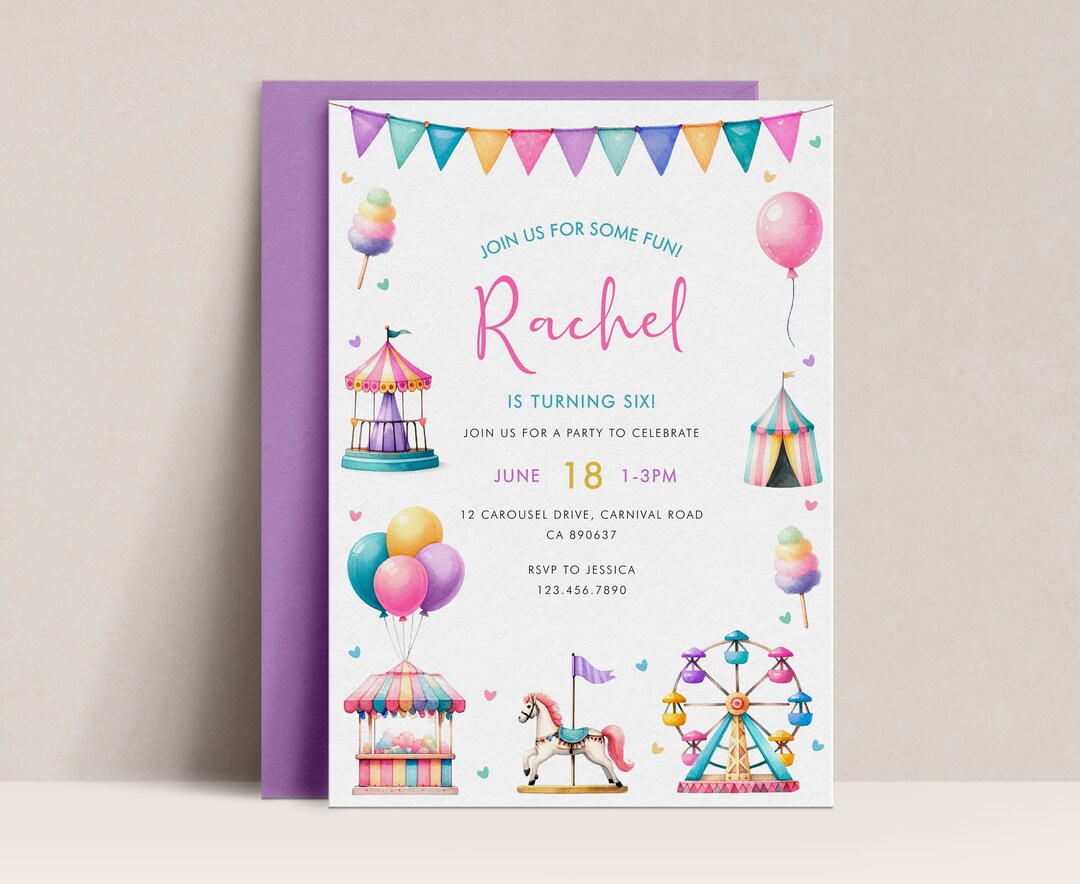Fairground Birthday Invitation, Carnival Party (editable Template) - Etsy