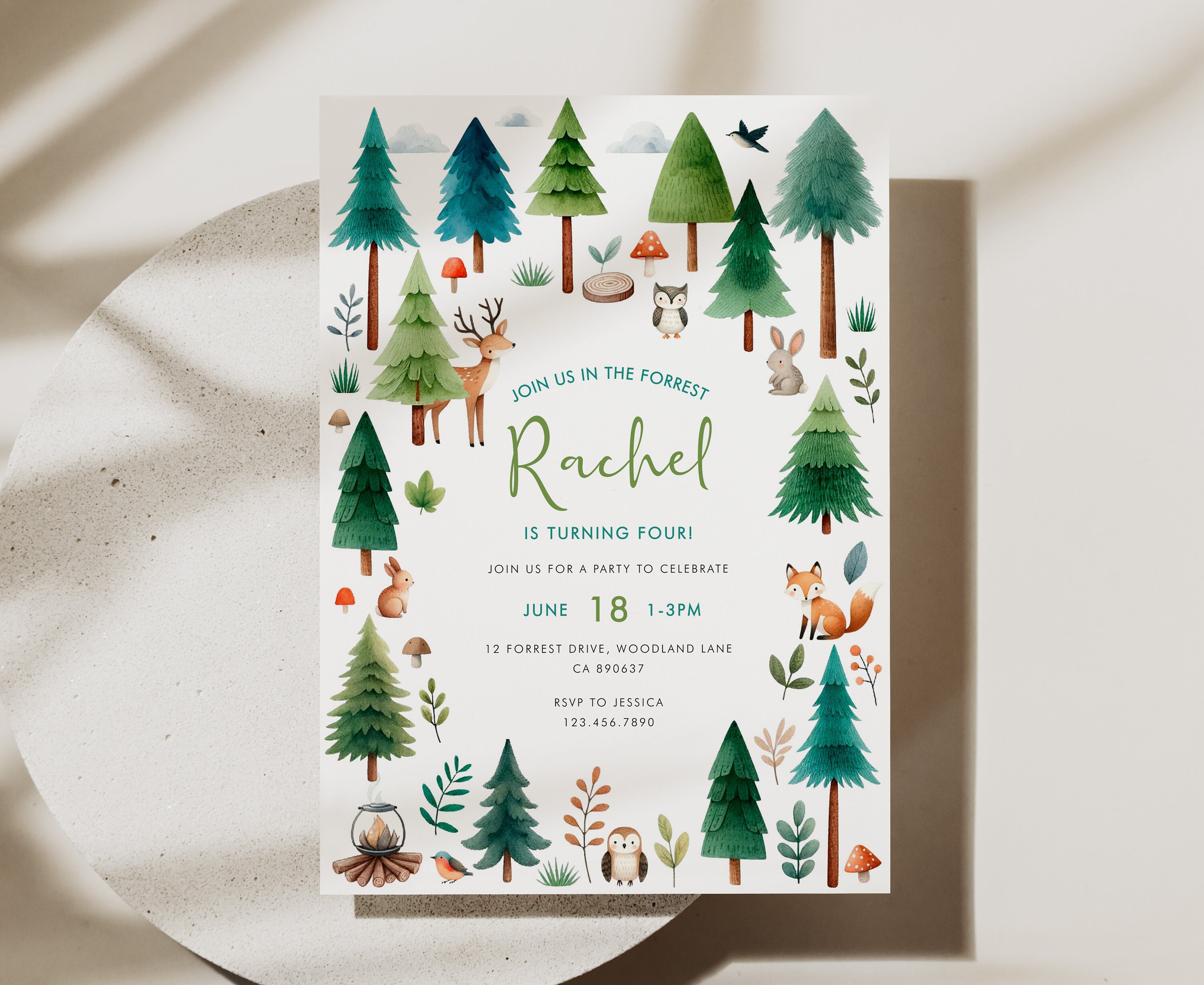Woodland Animals Birthday Invitation, Editable Forest Template - Etsy