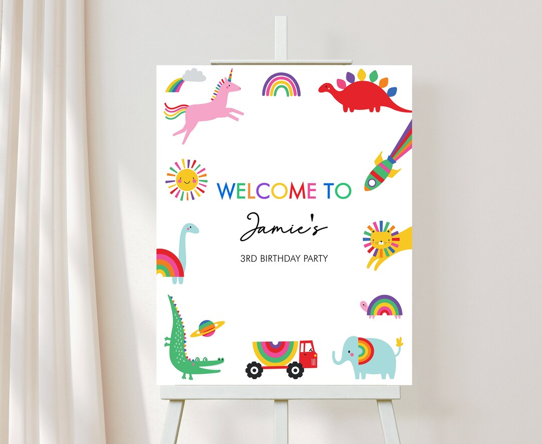 Rainbow Birthday Welcome Sign, Rainbow Party Sign, Rainbow Birthday ...