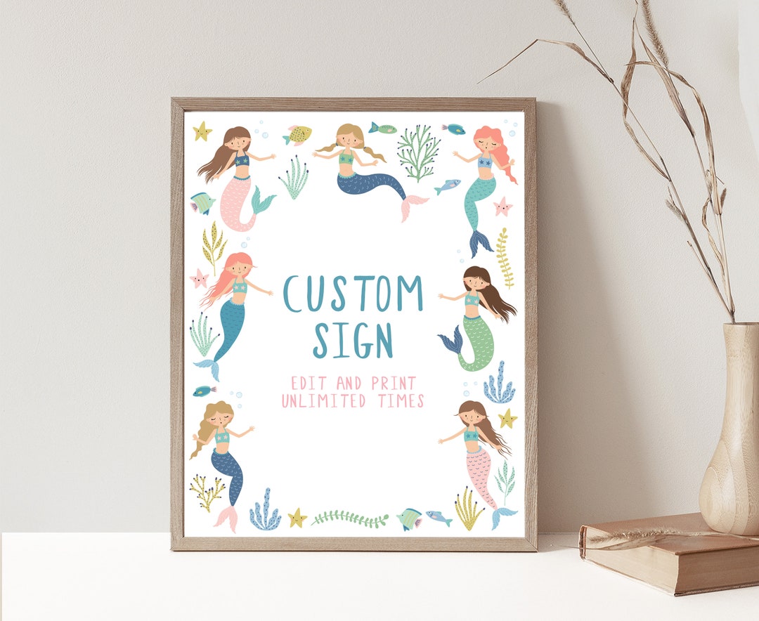 Mermaid Birthday Sign, Mermaid Party Favor Sign, Mermaid Party Sign ...