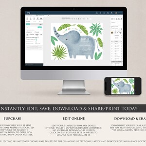 Elephant Birthday Invitation, Elephant Party Invite, Jungle Party ...