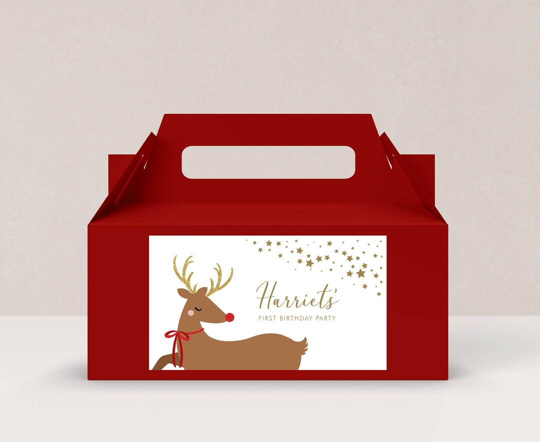 Reindeer Gable Box Label, Christmas Box Label, Holiday Gift Box Label ...