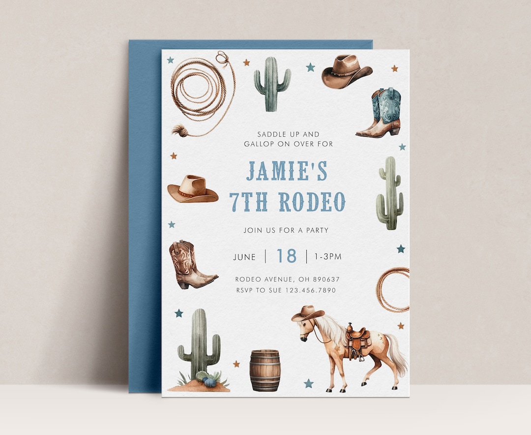Blue Cowboy Birthday Invitation, Western Party Invite, Western Birthday ...