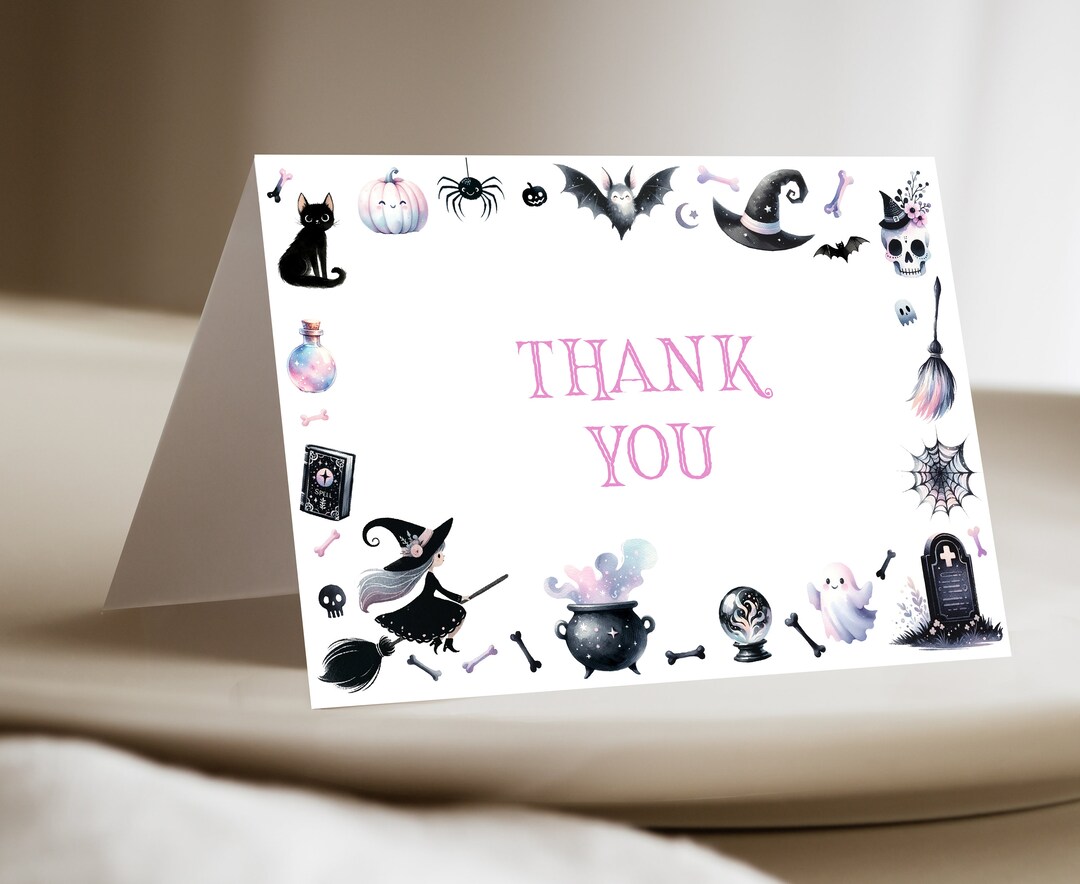 Pastel Halloween Thank You Card, Folded Halloween Thank You Card, Ghost ...