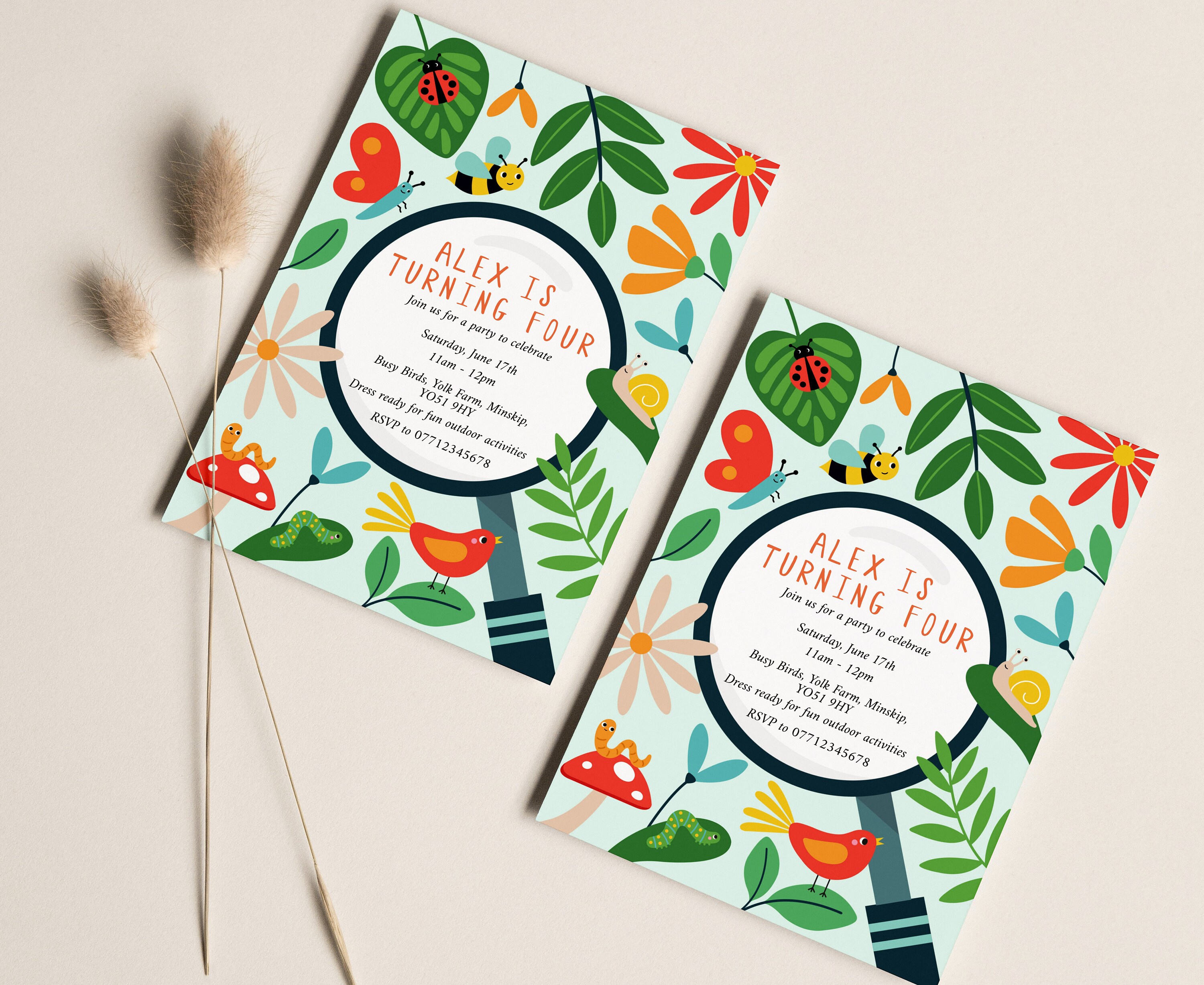 Bug Birthday Party Invitation, Kids Garden, Insect Theme (editable) - Etsy