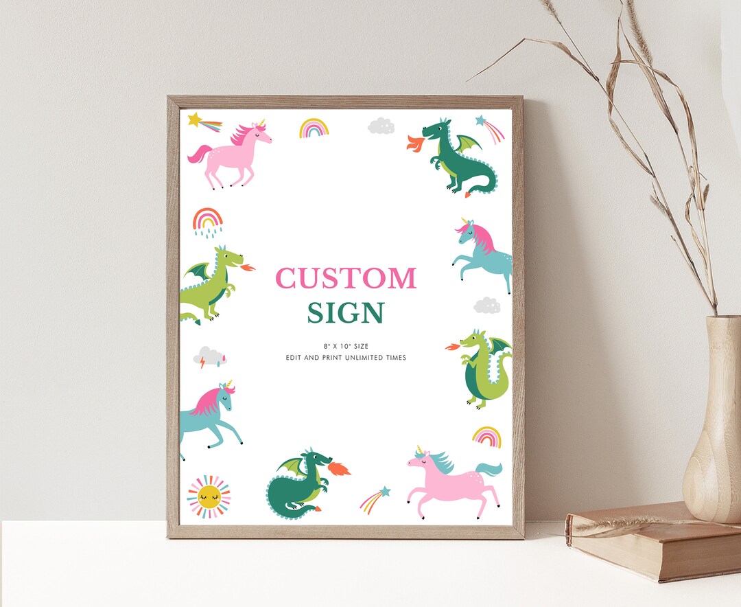 Unicorn and Dragon Birthday Sign, Unicorn and Dragon Party Sign ...