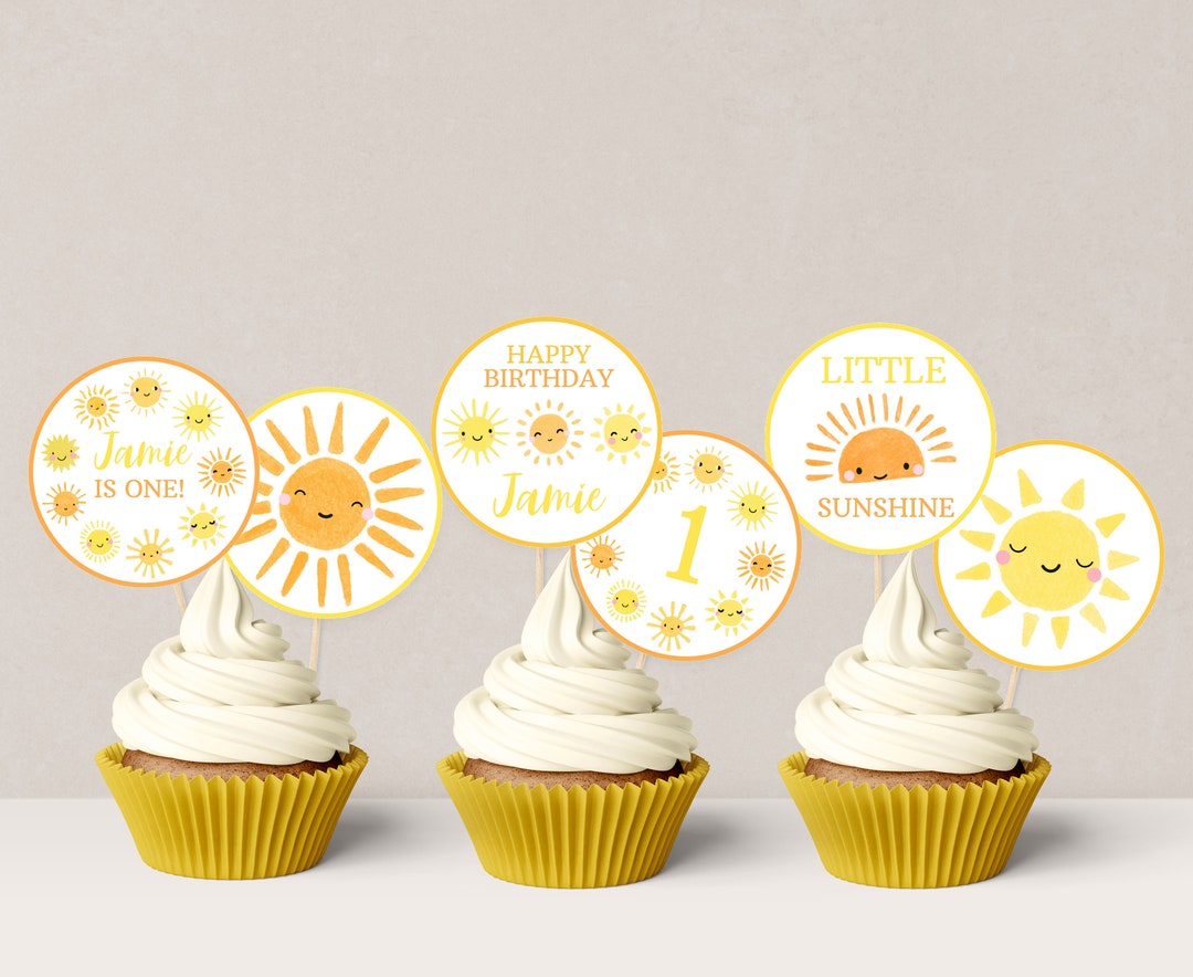 Sunshine Birthday Cupcake Toppers, Editable Printable (digital Download ...