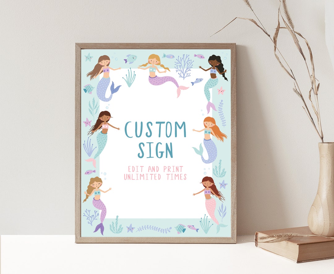 Editable Mermaid Birthday Party Sign Template (digital Download) - Etsy