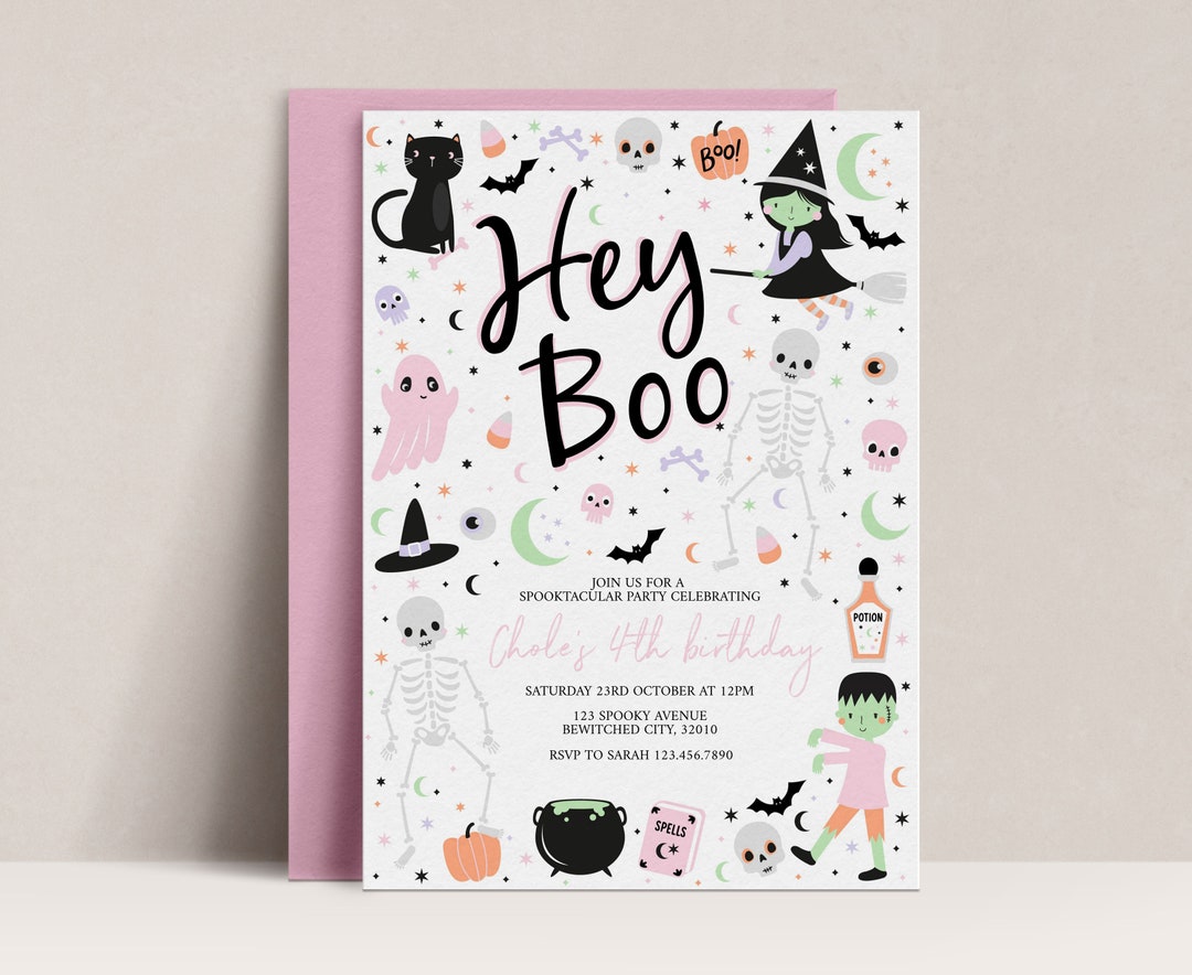 Hey Boo Invitation Editable Pink Halloween Birthday Invitation - Etsy