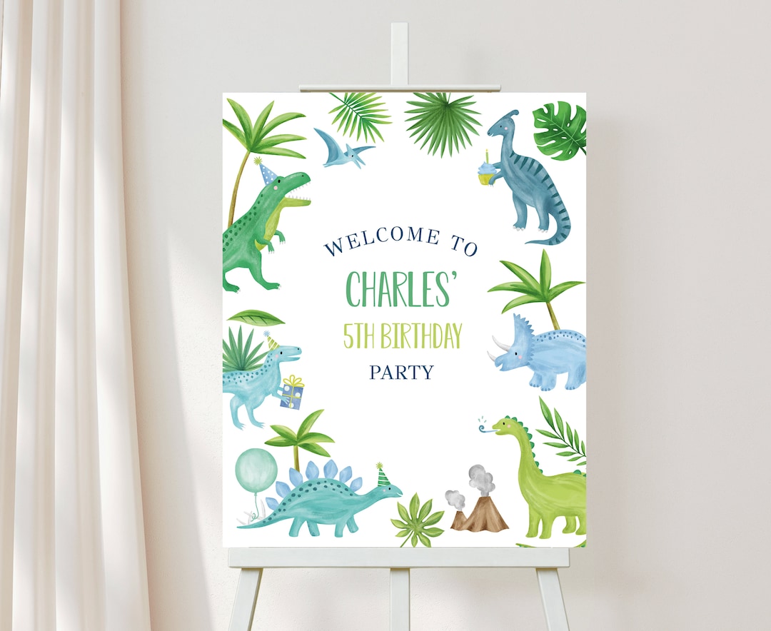 Dinosaur Birthday Welcome Sign Dinosaur Welcome Board Dinosaur Birthday ...