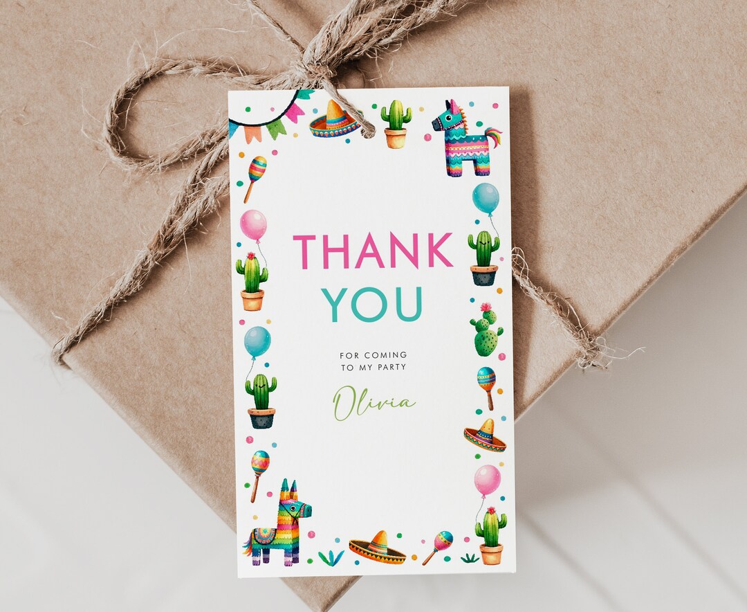 Fiesta Birthday Favor Tags, Mexican Fiesta Gift Tags, Piñata Thank You ...