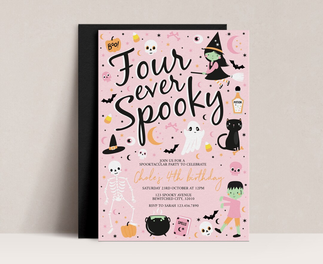 Pink Halloween Birthday Invitation, Spooky Party (digital Download) - Etsy