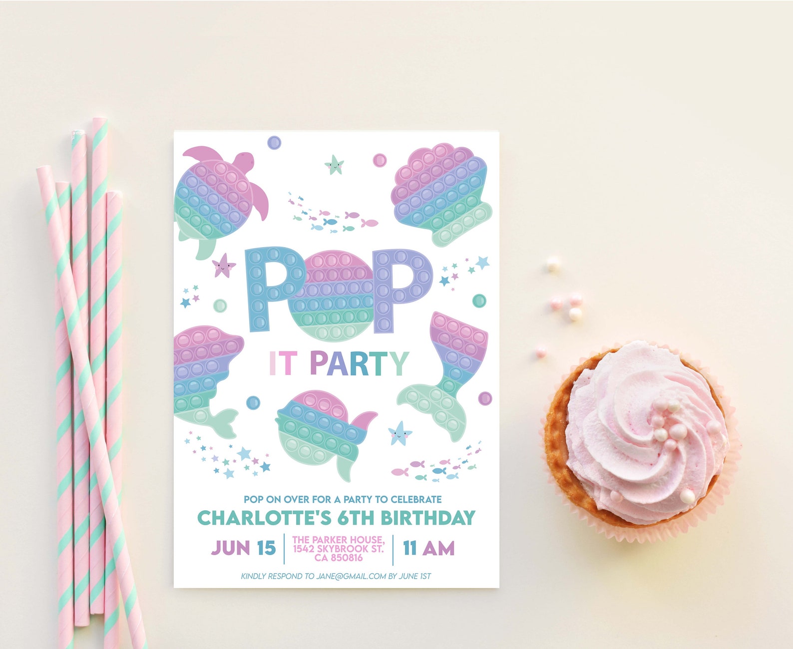 Editable Pop It Birthday Invitation Pop It Mermaid - Etsy