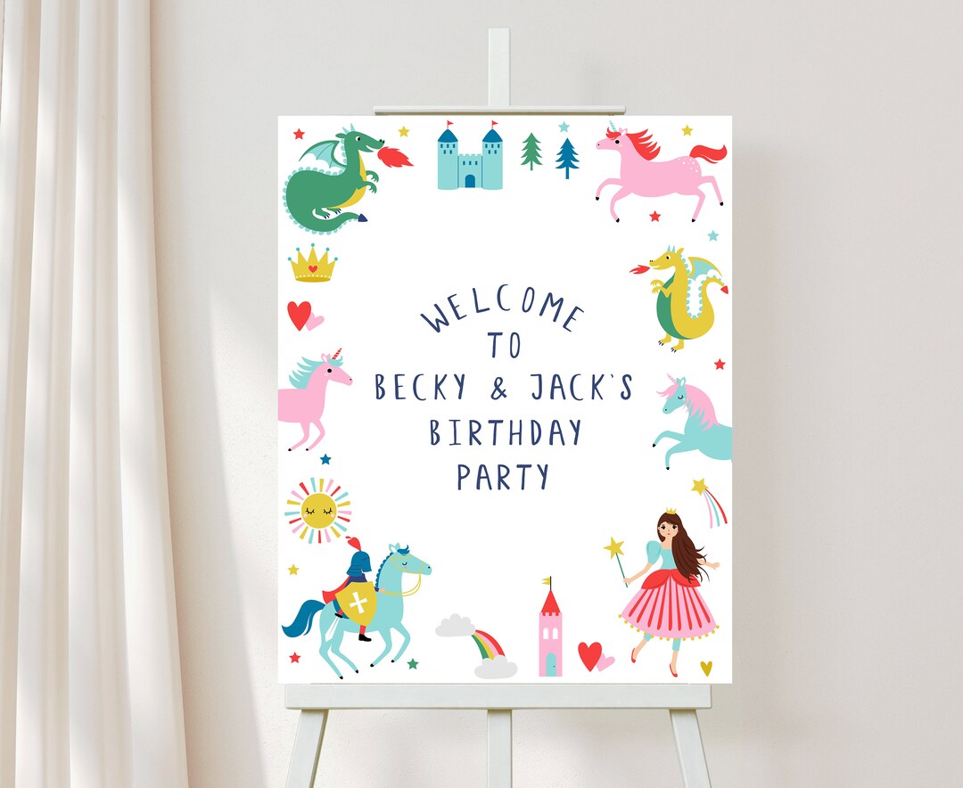 Princess & Knights Welcome Sign, Custom Princess Knights Dragons ...