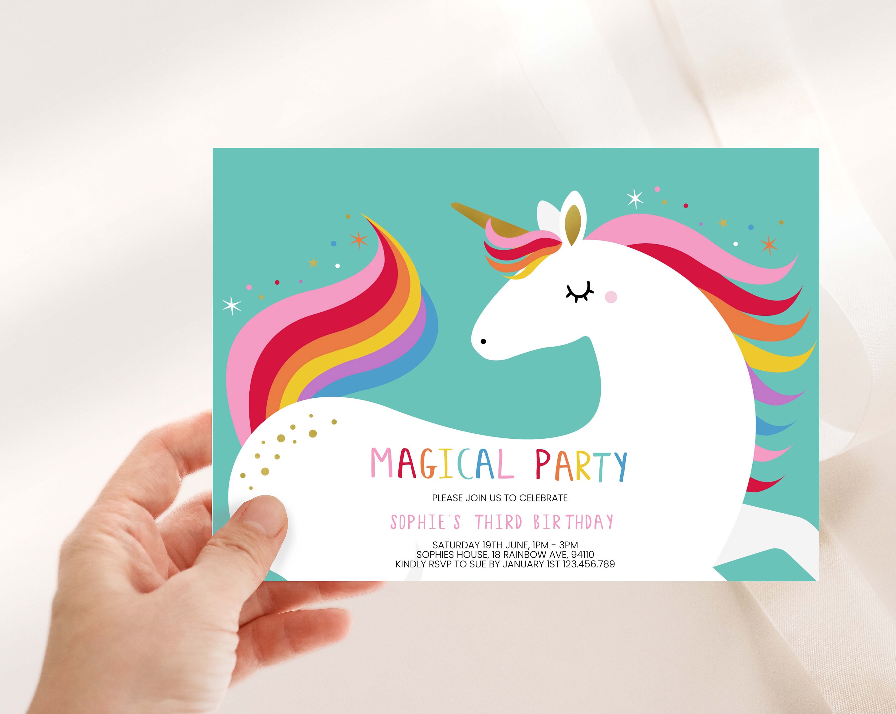 Unicorn Party Invitation Editable Custom Unicorn Invitation Etsy