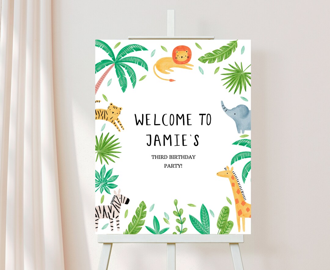 Jungle Birthday Welcome Sign, Jungle Party Sign, Jungle Birthday ...