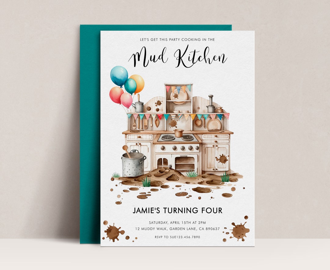 Mud Kitchen Birthday Invitation, Mud Party Invite, Outdoor Kids ...