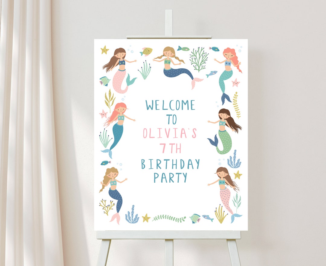 Mermaid Birthday Welcome Sign Mermaid Welcome Board Mermaid - Etsy