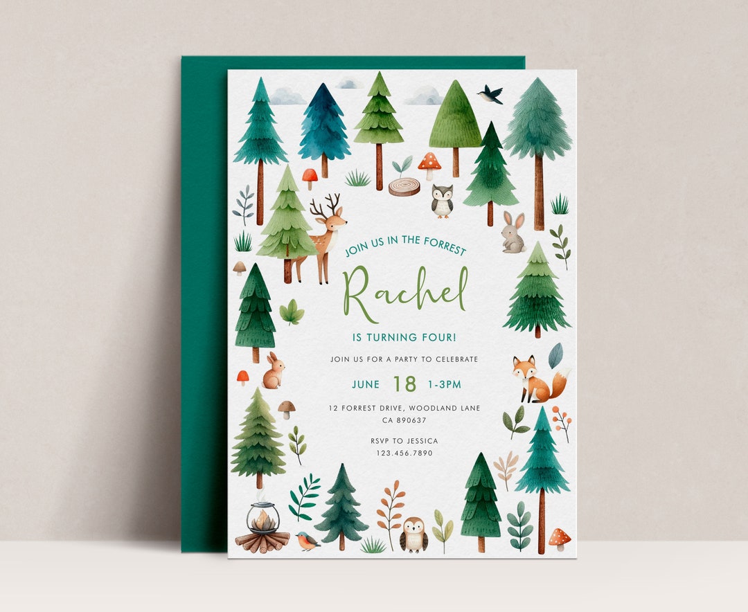 Woodland Animal Birthday Invitation, Forrest Editable Template, Forrest ...