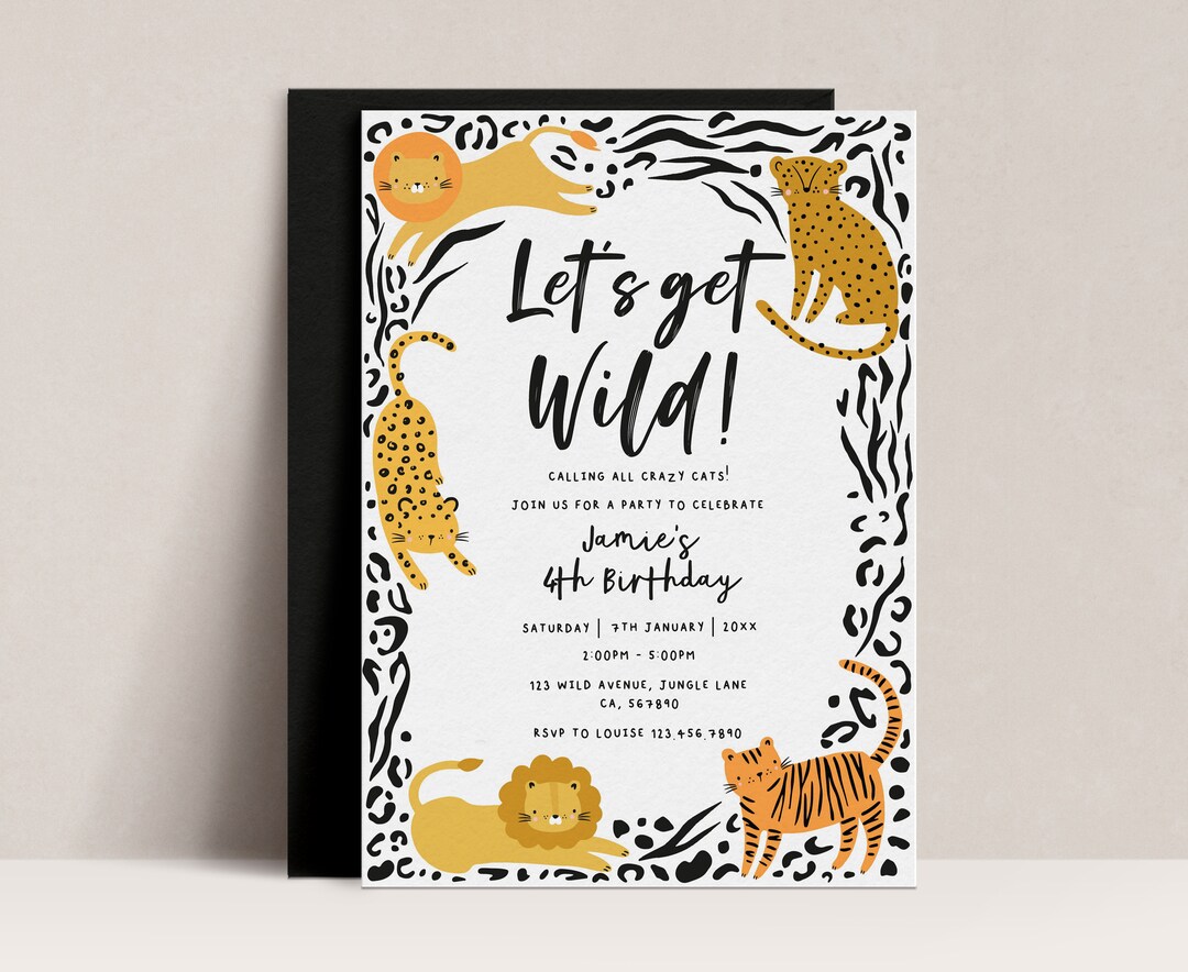 Let's Get Wild Birthday Invitation, Wild Cat Invitation, Safari ...