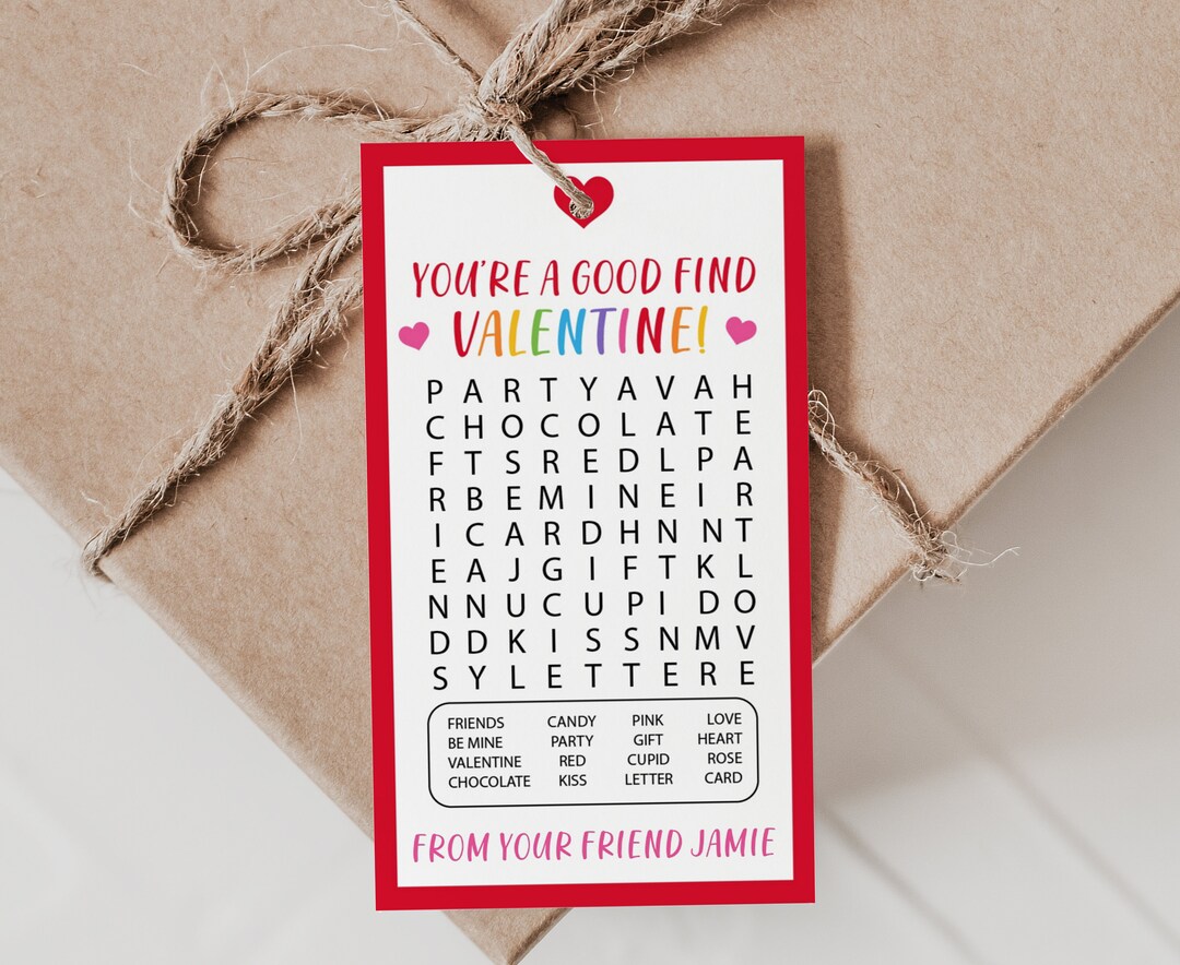 Editable Valentine's Day Word Search Gift Tag, Valentine Favor Tags ...