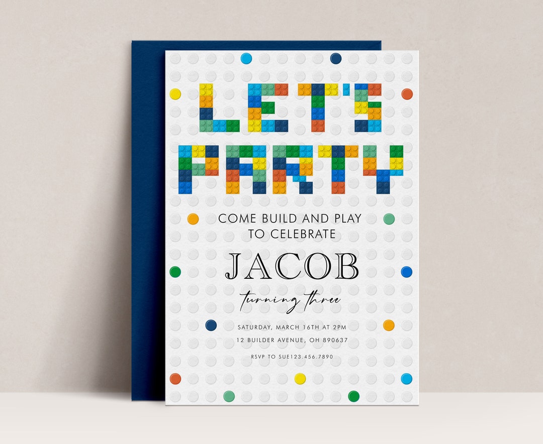 Editable Building Blocks Birthday Invitation (5x7) - Etsy