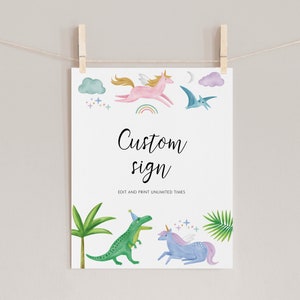 Unicorn and Dinosaur Birthday Sign Party Favor Sign Unicorn - Etsy