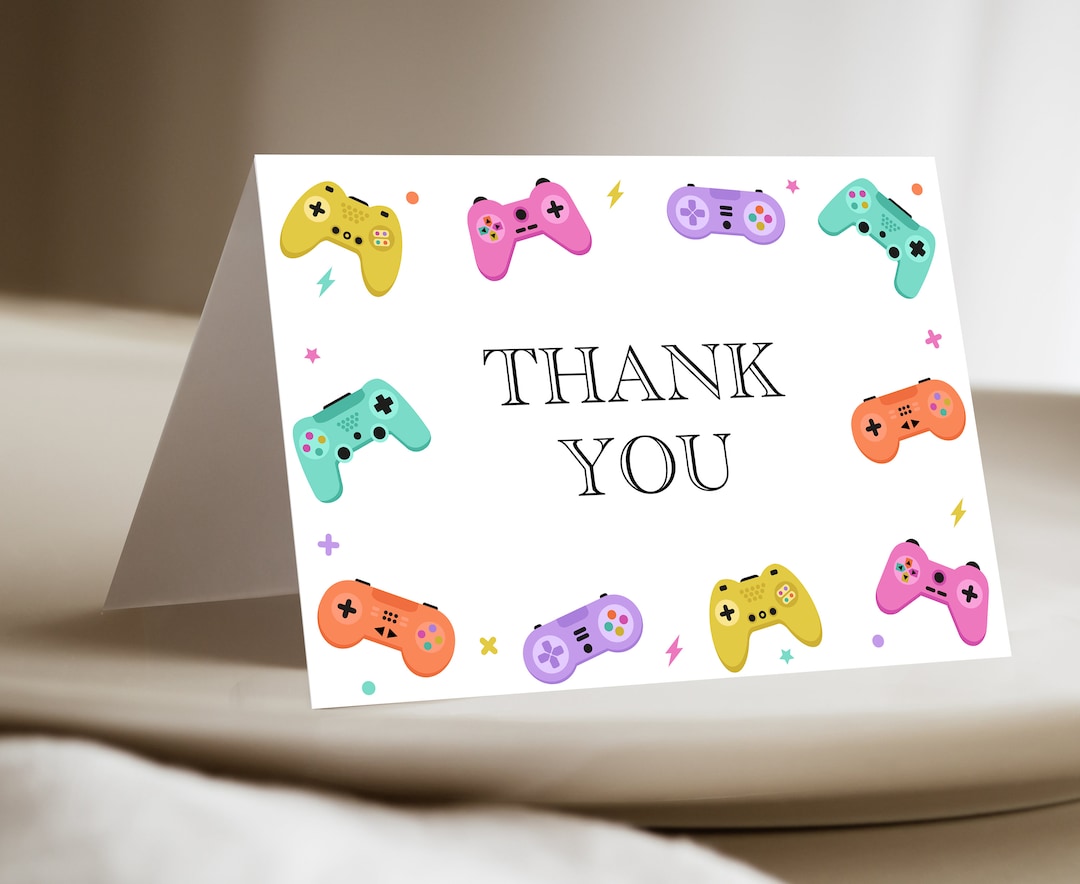 Video Game Thank You Card, Party Thank You, Blank Thank You Card, Gamer ...