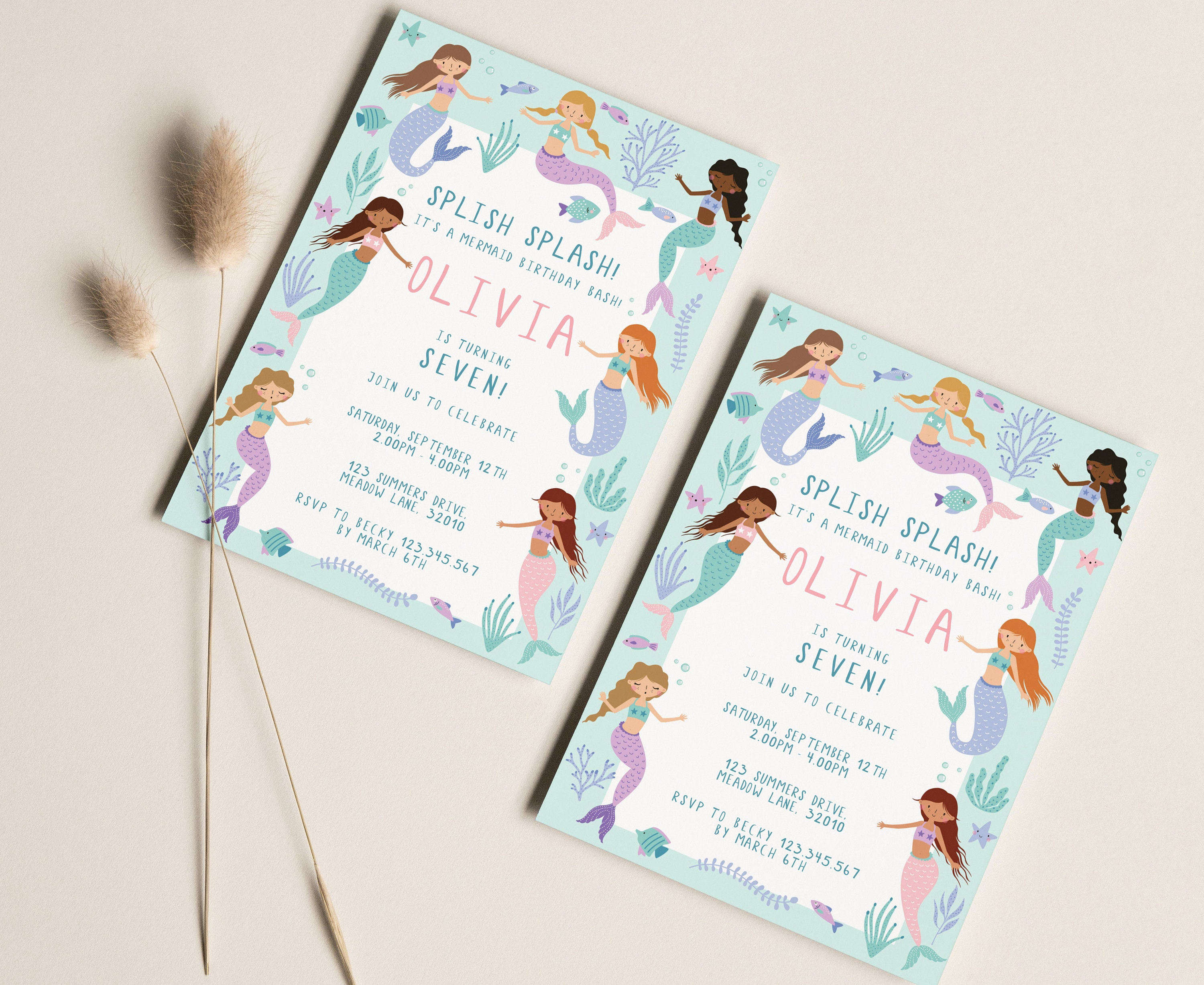 Editable Mermaid Birthday Invitation Template (digital Download) - Etsy