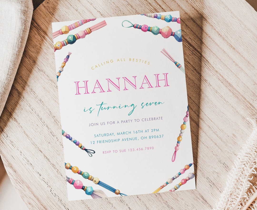 Friendship Bracelet Birthday Invitation, Jewellery Party Invite ...