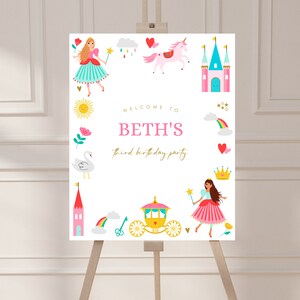 Princess Welcome Sign, Editable Princess Birthday Sign, Princess Party ...