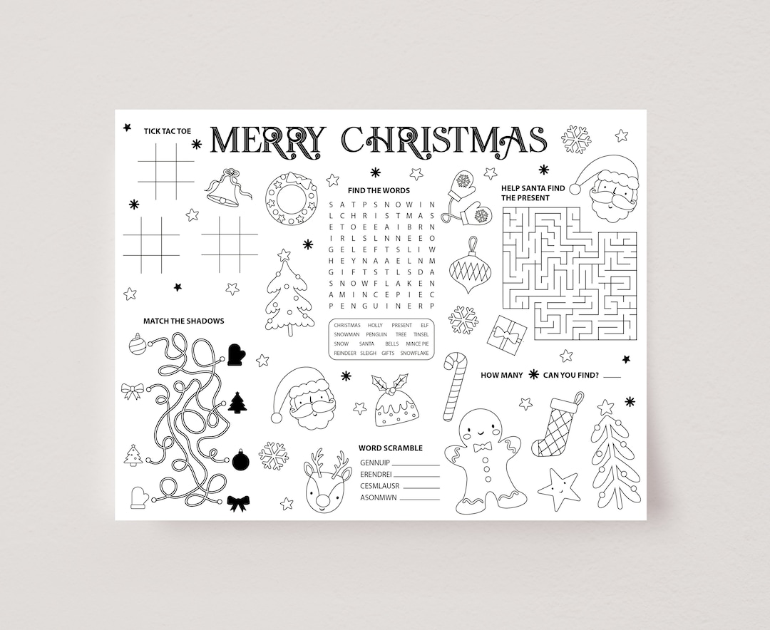 Christmas Activity Placemat, Christmas Colouring Page, Christmas ...