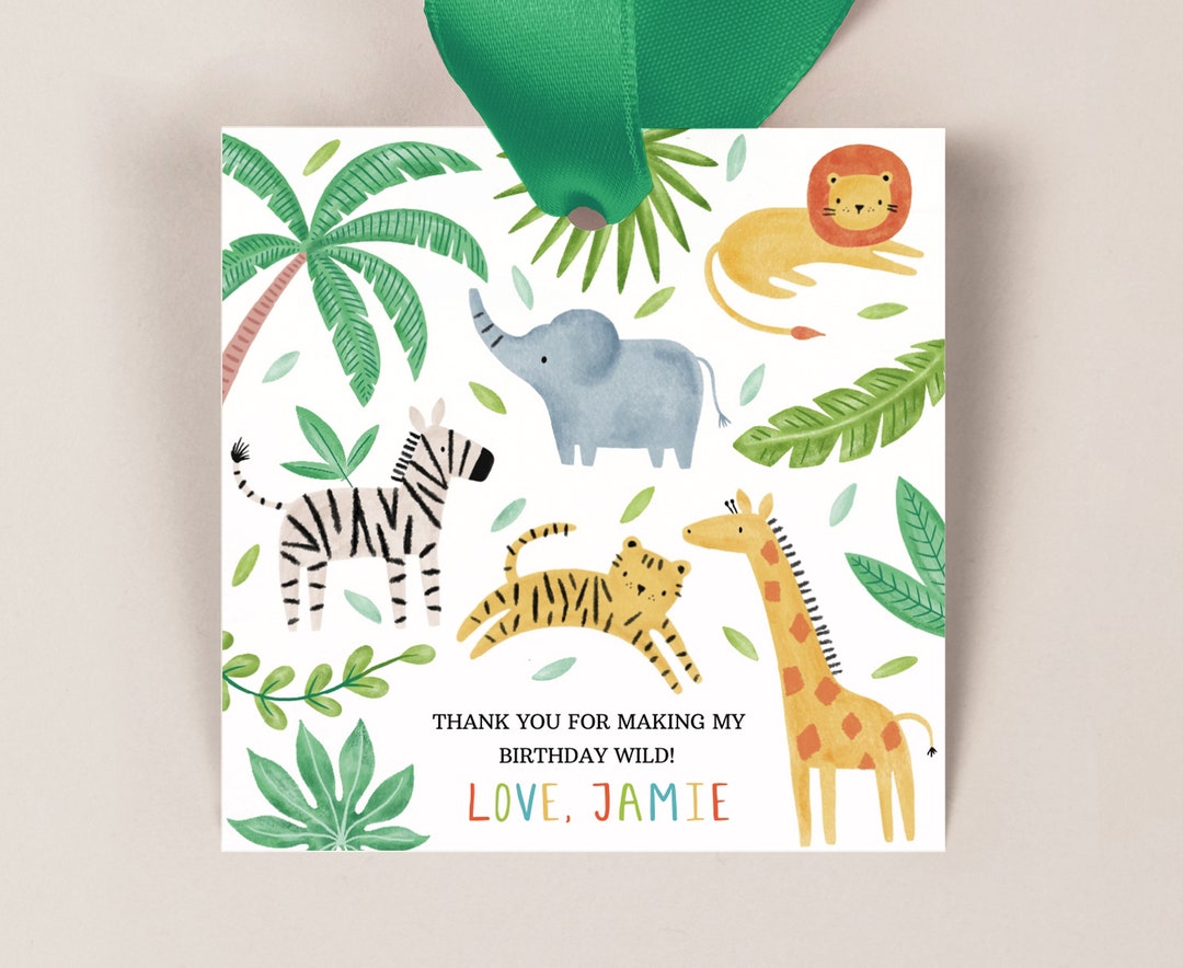 Jungle Party Gift Tag Jungle Favor Tags Jungle Animals Birthday Party ...