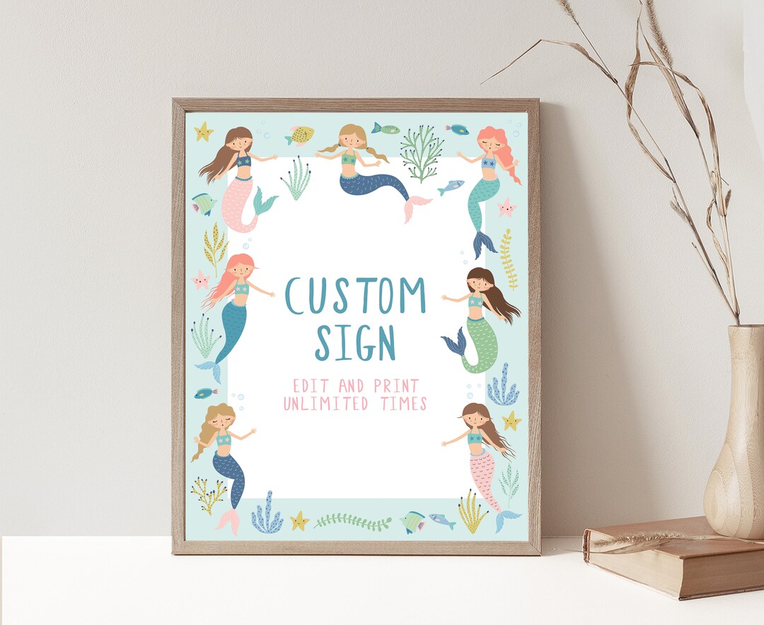 Mermaid Birthday Sign, Mermaid Party Favor Sign, Mermaid Party Sign ...