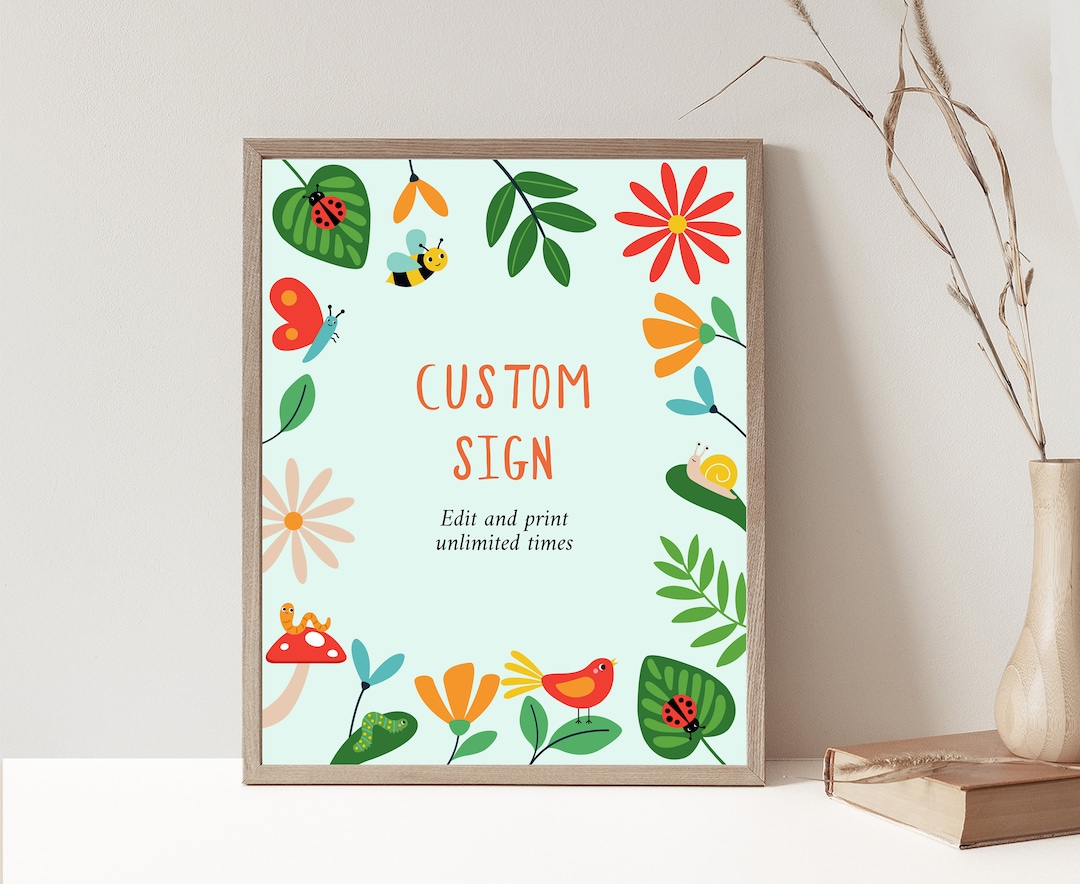 Insect Birthday Sign, Bugs Party Favor Sign, Insect Party Sign, Insect ...
